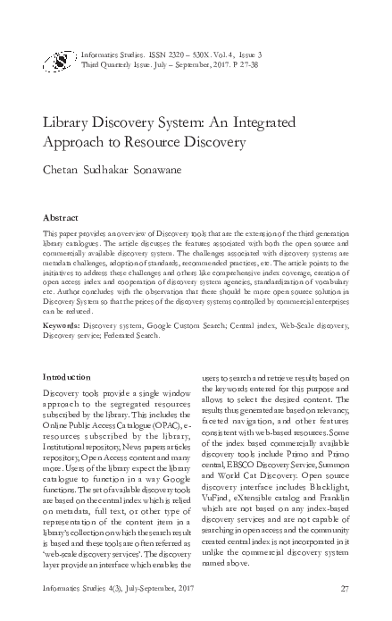 (PDF) Library Discovery System: An integrated approach to resource ...