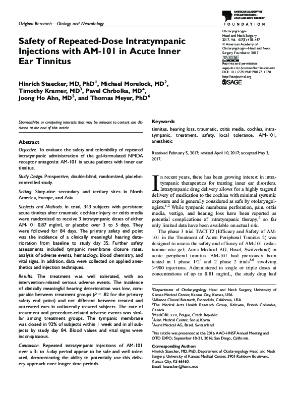 (PDF) Safety of Repeated-Dose Intratympanic Injections with AM-101 in ...