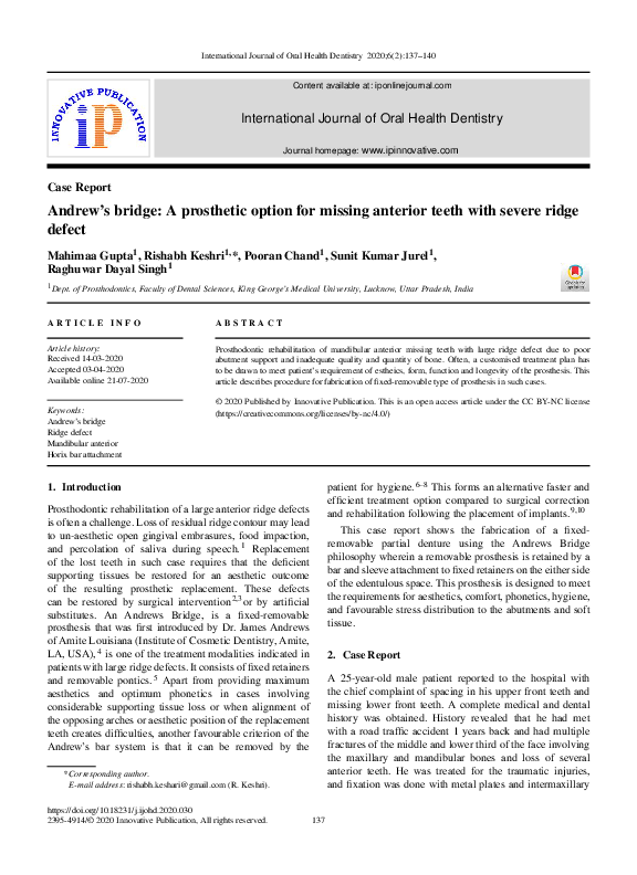 (PDF) Andrew’s bridge: A prosthetic option for missing anterior teeth ...