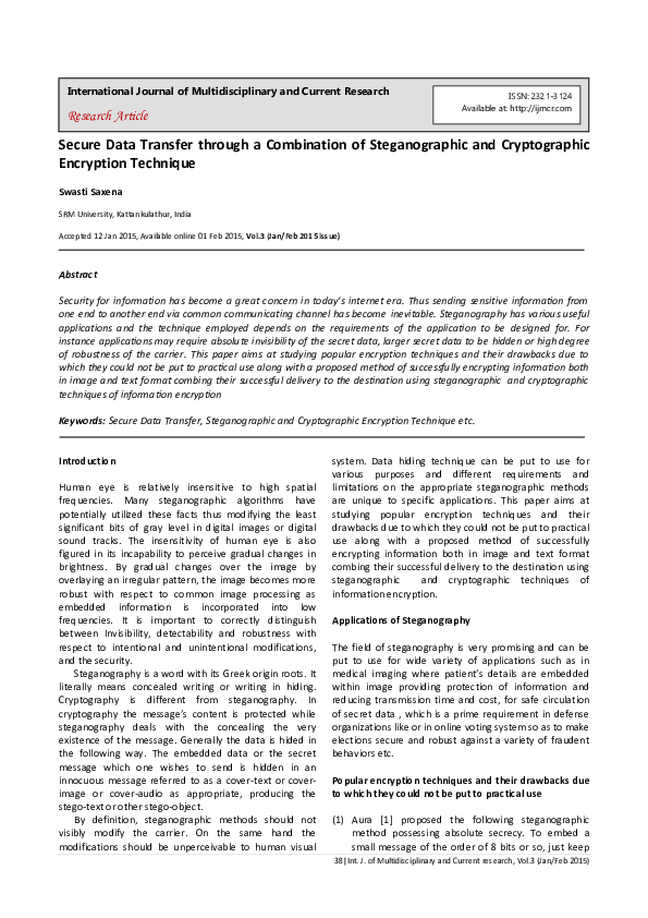 (PDF) Secure Data Transfer through a Combination of Steganographic and ...