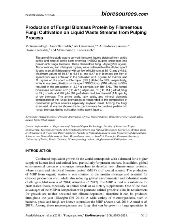 (PDF) Production of Fungal Biomass Protein by Filamentous Fungi ...