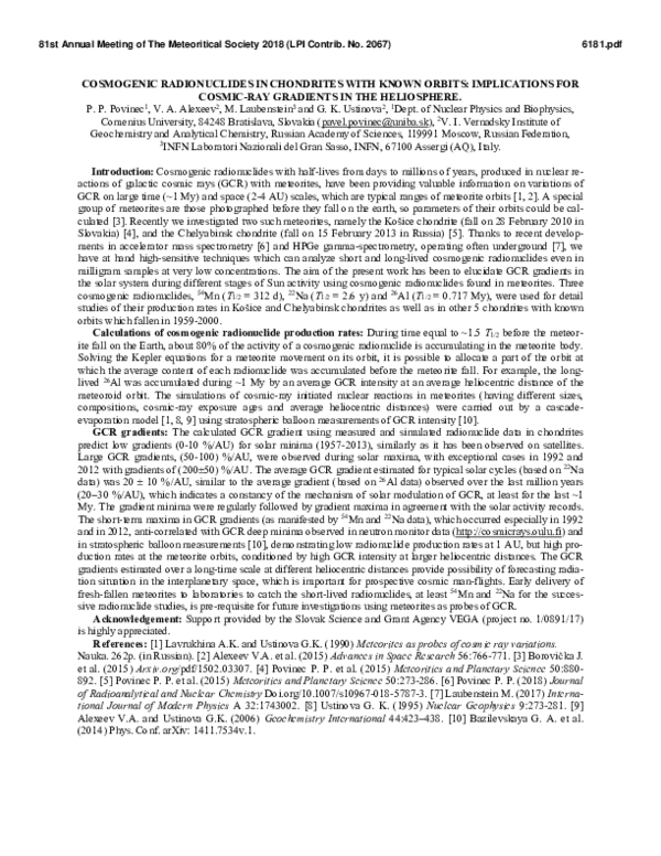(PDF) Cosmogenic Radionuclides in Chondrites with Known Orbits ...