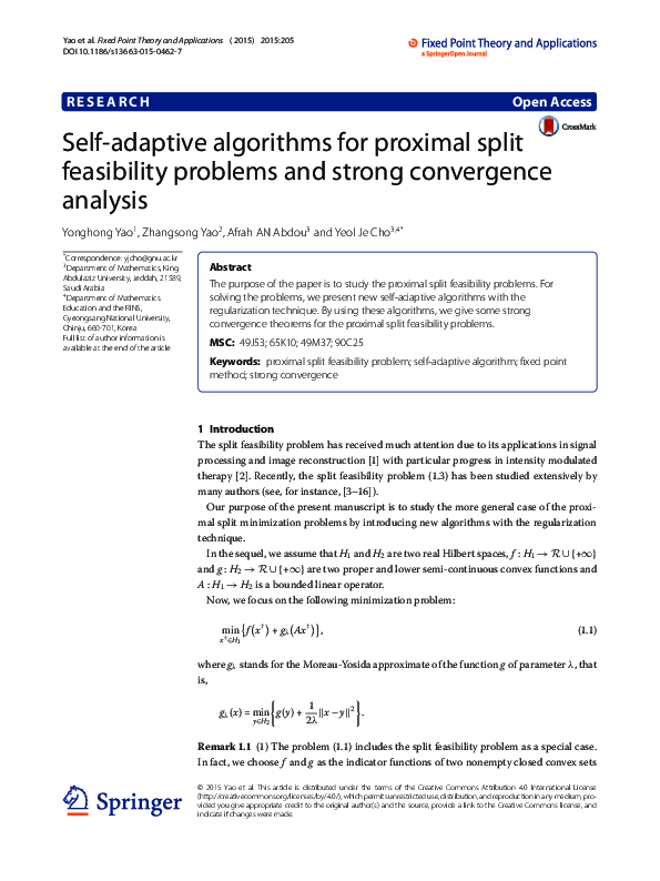 (PDF) Self-Adaptive Algorithms for Feasibility Problems