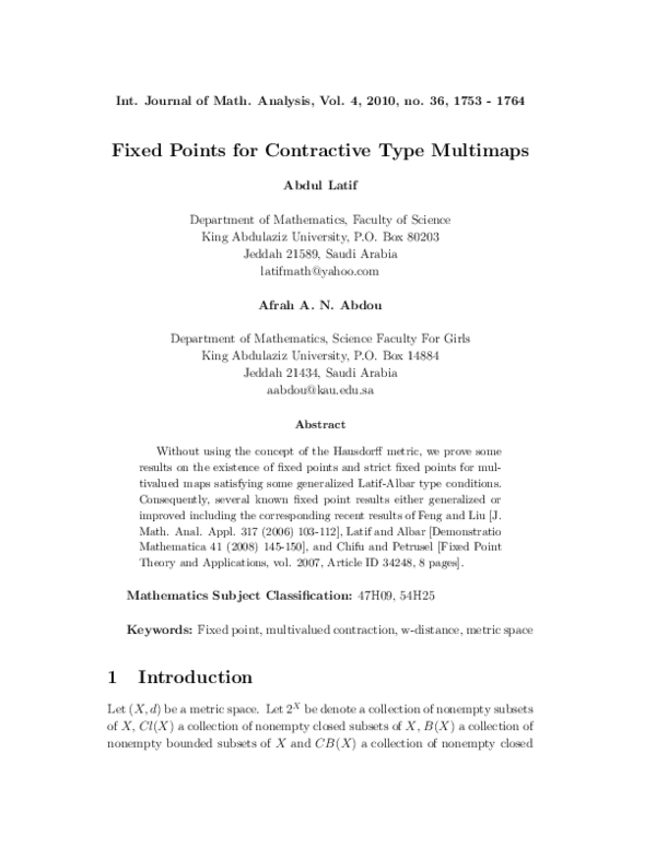 (PDF) Fixed points for contractive type multimaps