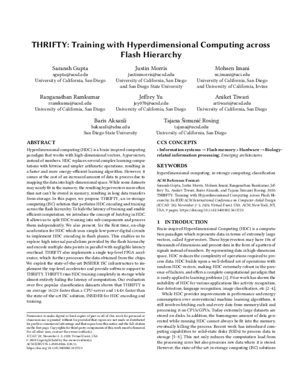 (PDF) THRIFTY: Training with Hyperdimensional Computing across Flash Hierarchy