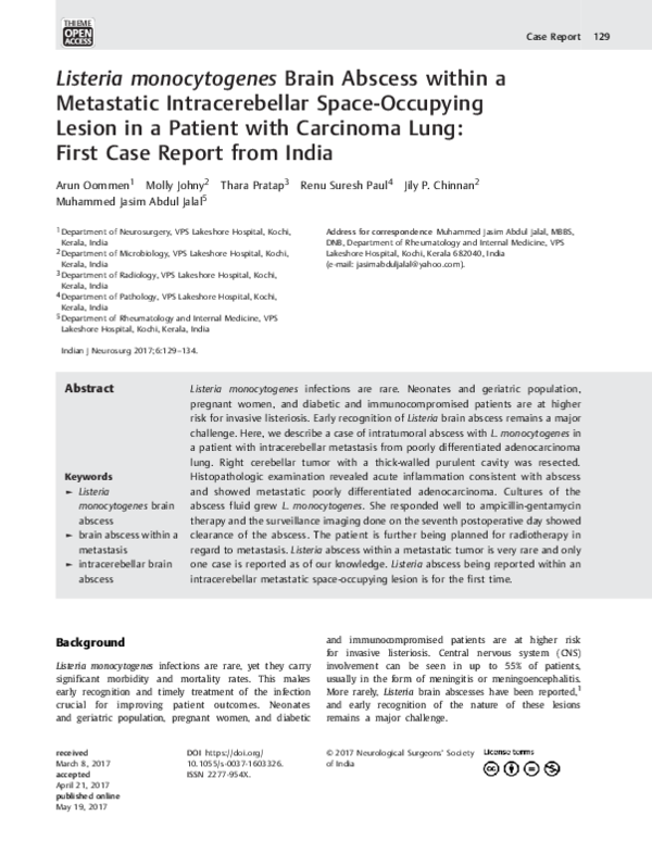 (PDF) Listeria monocytogenes Brain Abscess within a Metastatic ...