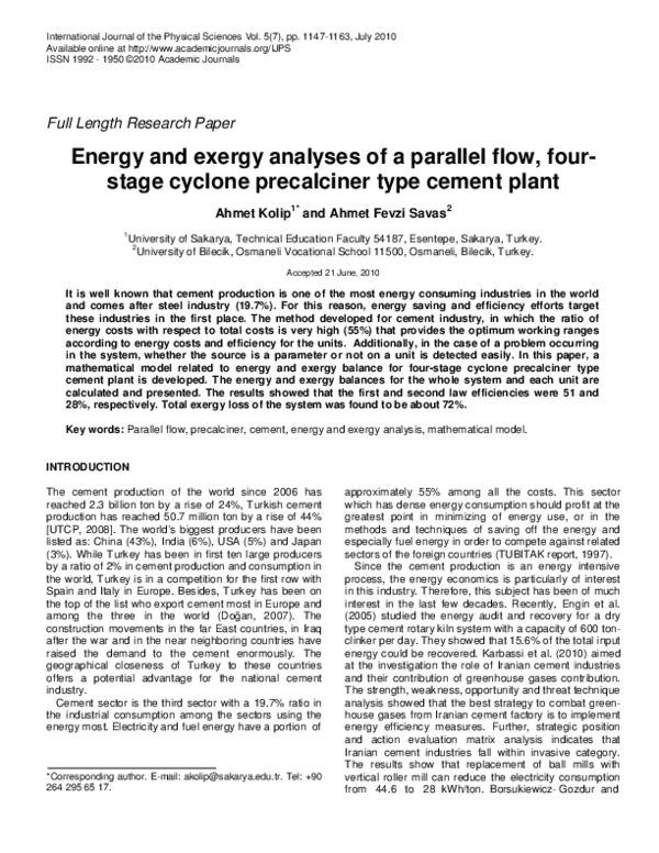 (PDF) Energy and exergy analyses of a parallel flow, four-stage cyclone ...