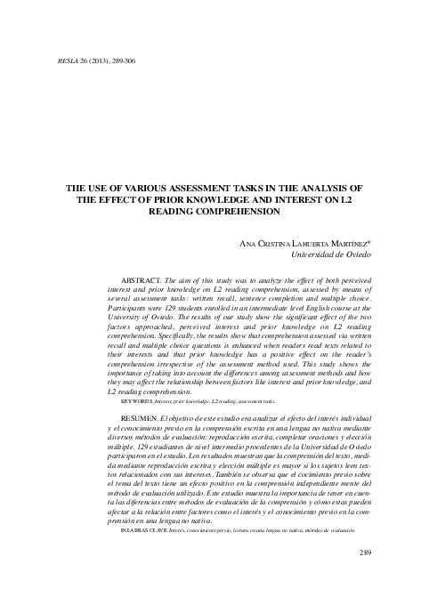 (PDF) The use of various assessment tasks in the analysis of the effect of prior knowledge and ...