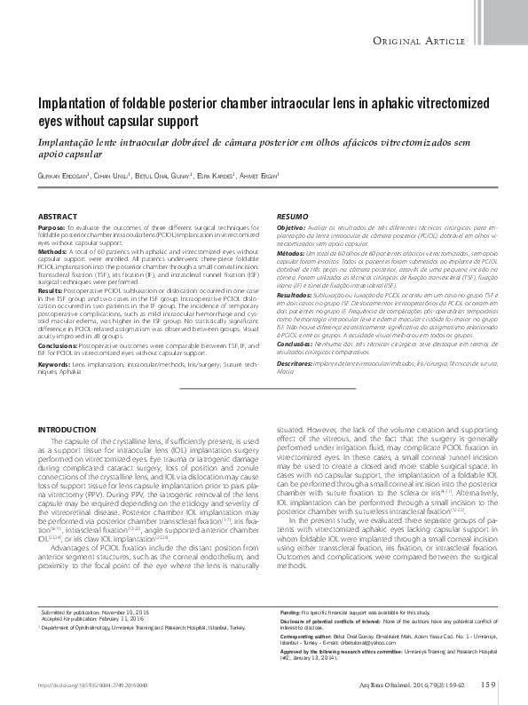 (PDF) Implantation of foldable posterior chamber intraocular lens in ...