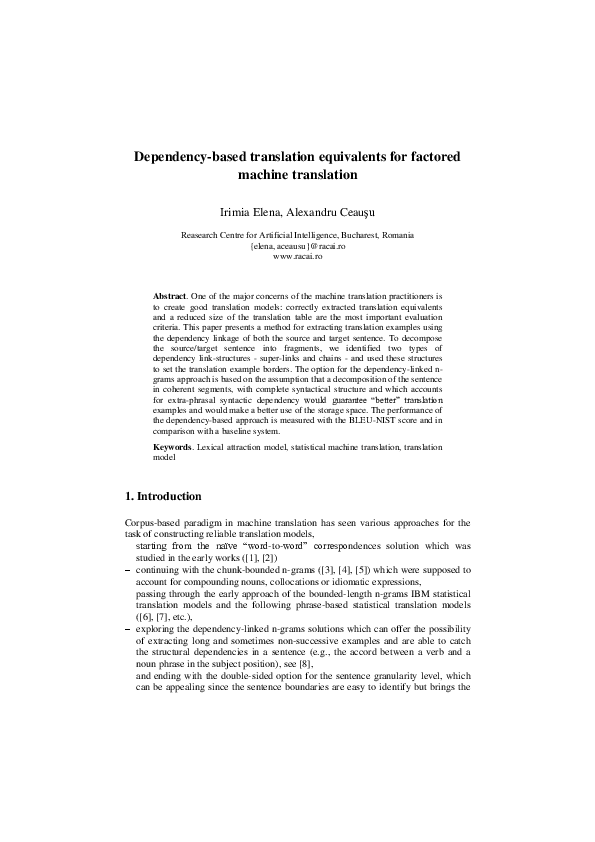 (PDF) Dependency-based translation equivalents for factored machine translation