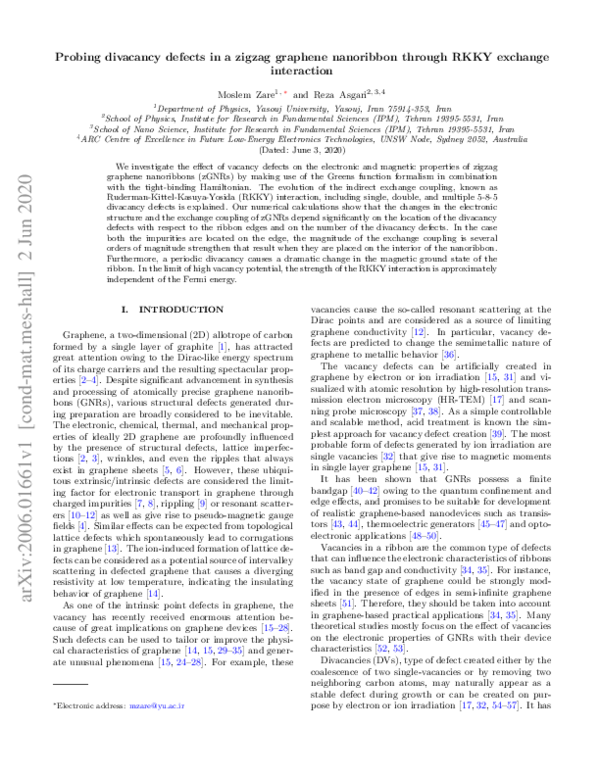 (PDF) Probing divacancy defects in a zigzag graphene nanoribbon through ...