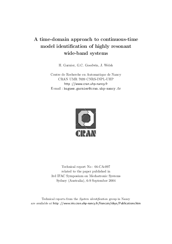 (PDF) A time-domain approach to continuous-time model identification of highly resonant wide ...