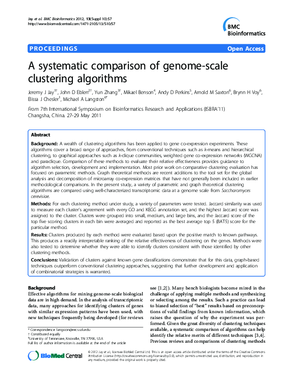 (PDF) A systematic comparison of genome-scale clustering algorithms