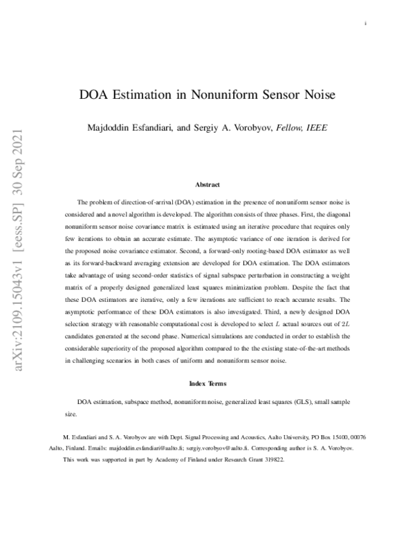 (PDF) DOA Estimation in Nonuniform Sensor Noise