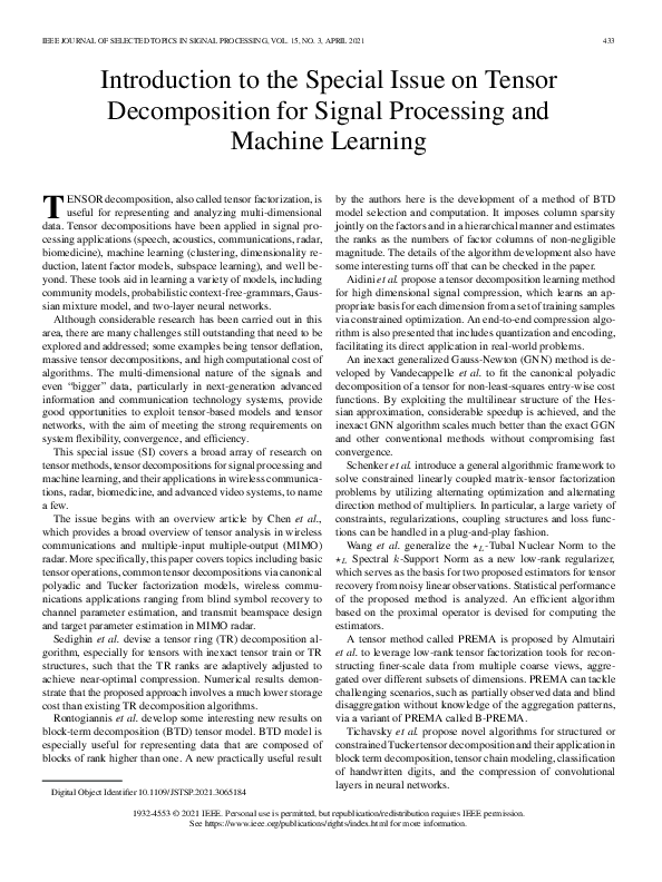 (PDF) Introduction to the Special Issue on Tensor Decomposition for ...