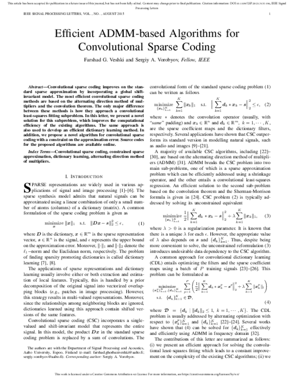 (PDF) Efficient ADMM-based Algorithms for Convolutional Sparse Coding