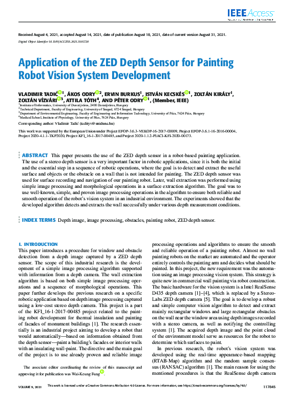 (PDF) Application of the ZED Depth Sensor for Painting Robot Vision ...