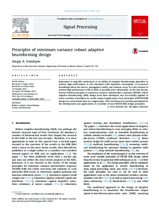 (PDF) Principles of minimum variance robust adaptive beamforming design
