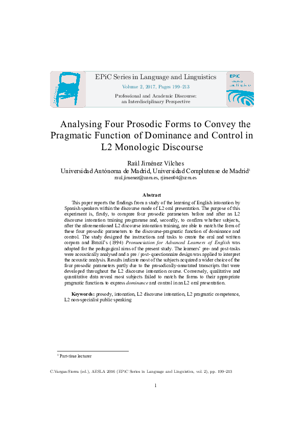 (PDF) Analysing Four Prosodic Forms to Convey the Pragmatic Function of ...