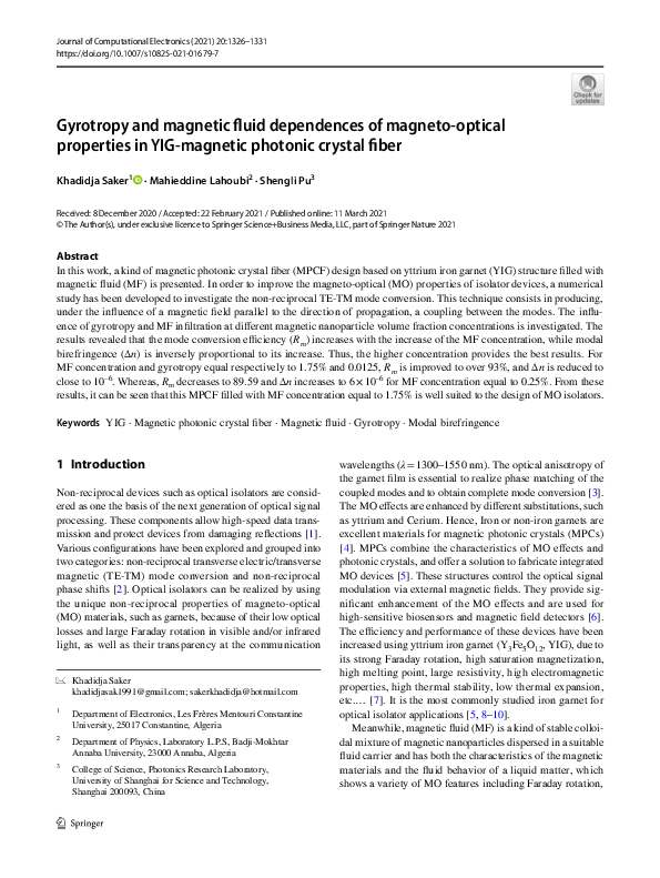 (PDF) Gyrotropy and magnetic fluid dependences of magneto-optical properties in YIG-magnetic ...