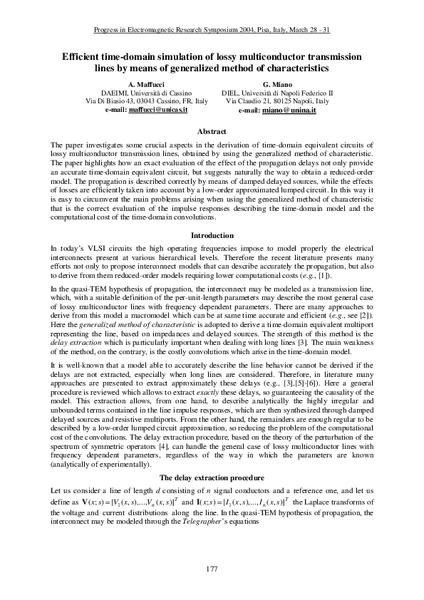 (PDF) Efficient time-domain simulation of lossy multiconductor transmission lines by means of ...