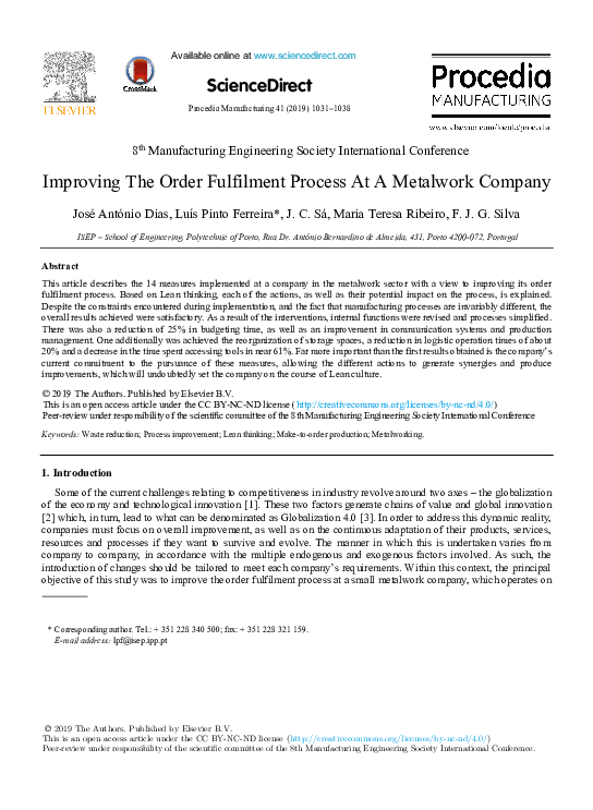 (PDF) Improving The Order Fulfilment Process At A Metalwork Company