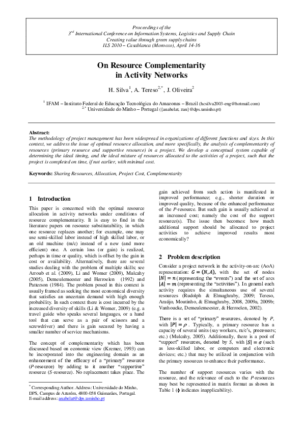 (PDF) On resource complementarity in activity networks