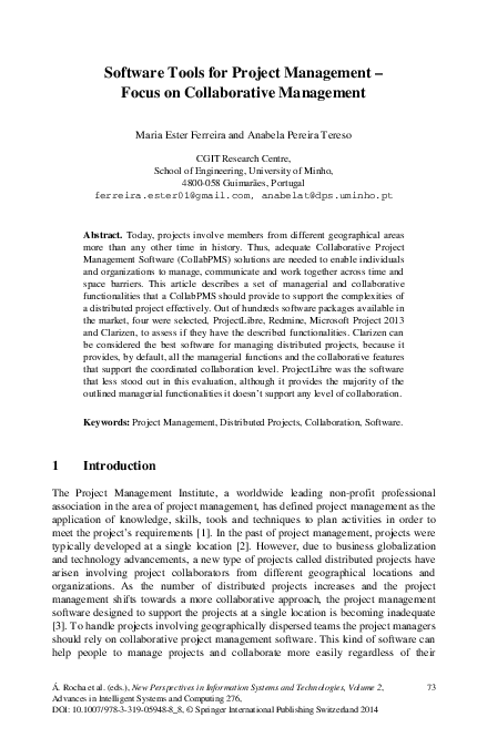 (PDF) Software Tools for Project Management – Focus on Collaborative Management