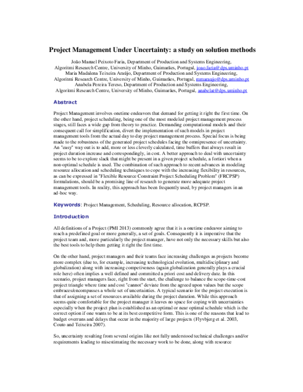 (PDF) Project management under uncertainty: a study on solution methods
