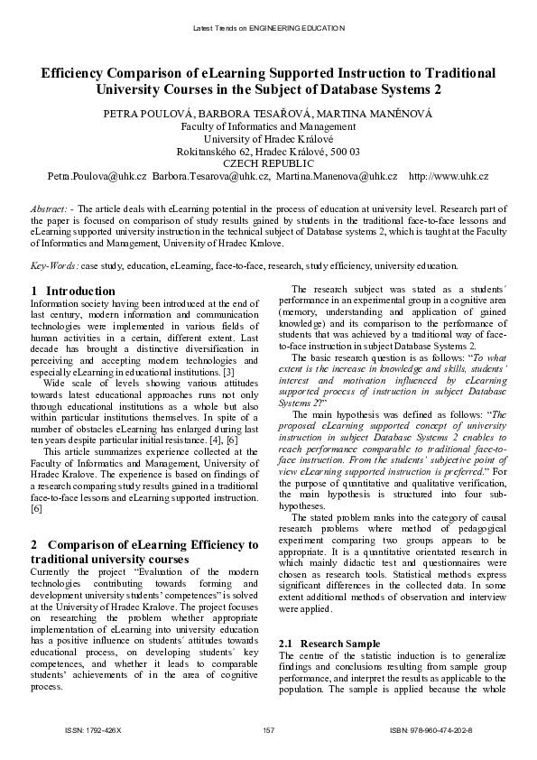 (PDF) Comparing eLearning and Traditional Methods in Database Systems