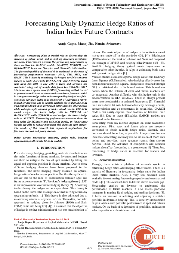 (PDF) Forecasting Daily Dynamic Hedge Ratios of Indian Index Future ...