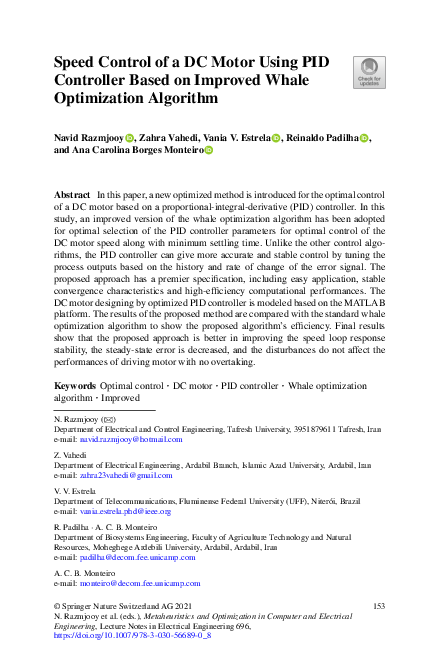 Pdf Speed Control Of A Dc Motor Using Pid Controller Based On Improved Whale Optimization 4935