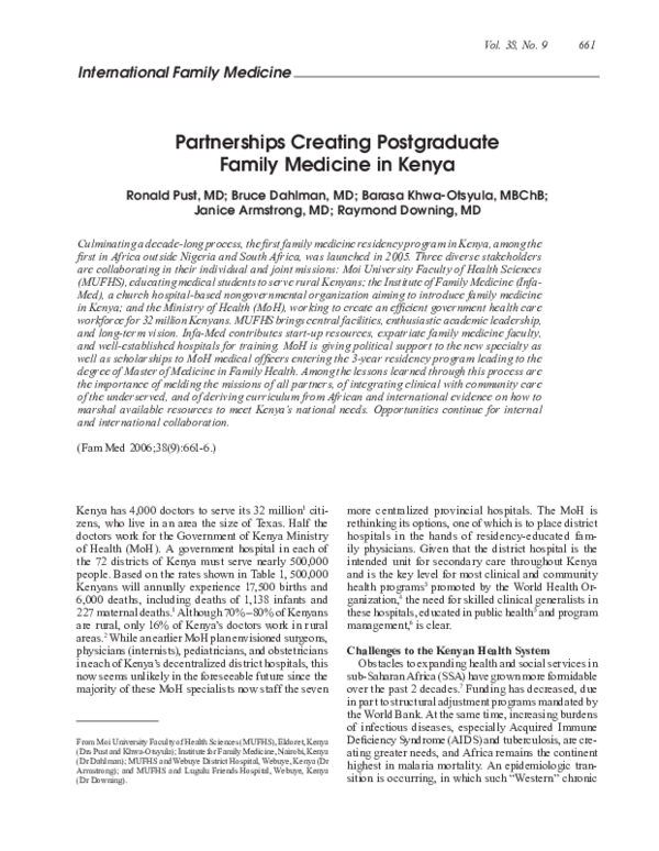 (PDF) Partnerships creating postgraduate family medicine in Kenya