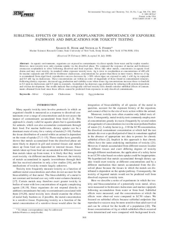 (PDF) Sublethal effects of silver in zooplankton: Importance of ...