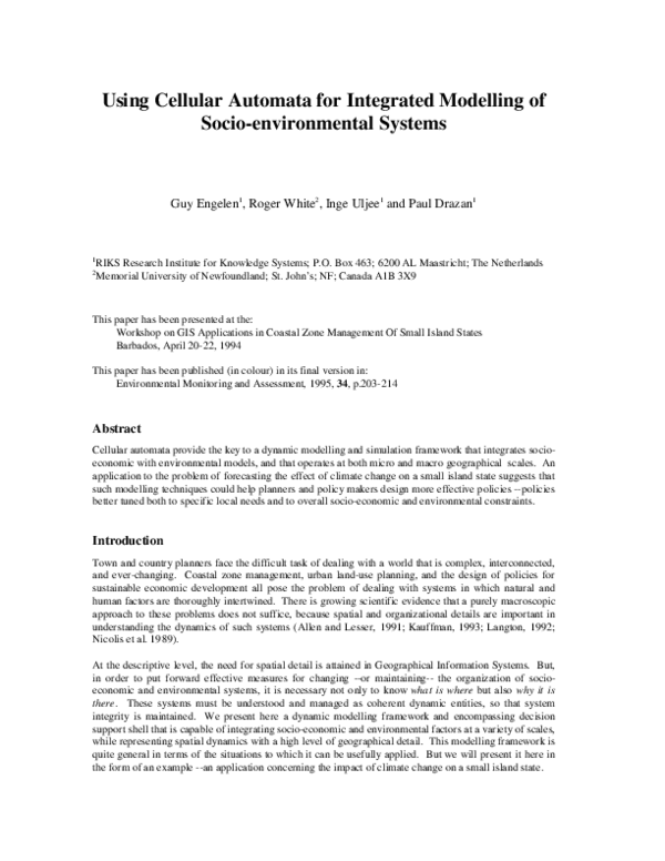 Pdf Using Cellular Automata For Integrated Modelling Of Socio Environmental Systems