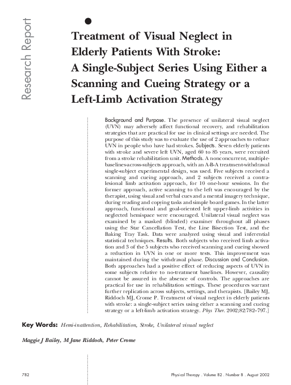 (PDF) Treatment of visual neglect in elderly patients with stroke: a ...