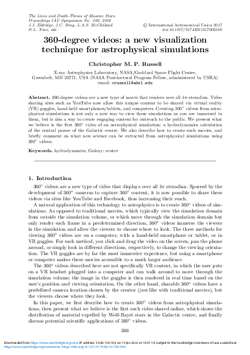 Pdf 360 Degree Videos Visualizing Astrophysical Simulations
