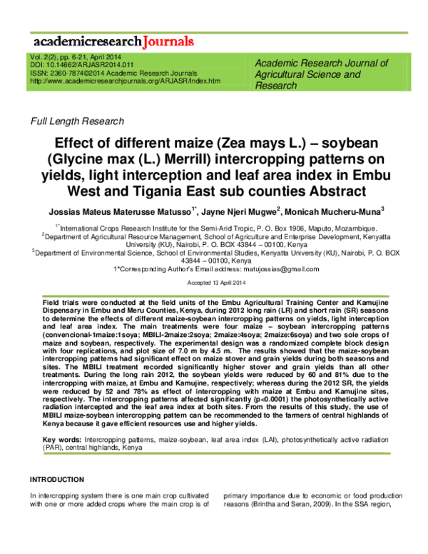(PDF) Effect of different maize (Zea mays L.) - soybean (Glycine max (L ...