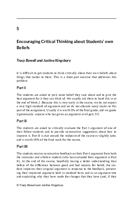 (PDF) Encouraging Critical Thinking About Students' Own Beliefs
