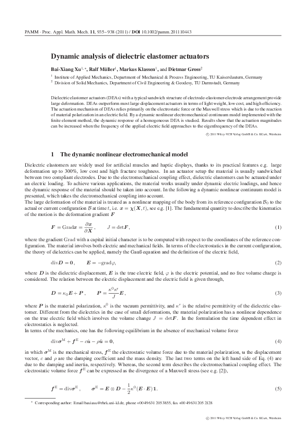 (PDF) Dynamic analysis of dielectric elastomer actuators