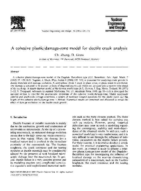(PDF) A cohesive plastic/damage-zone model for ductile crack analysis