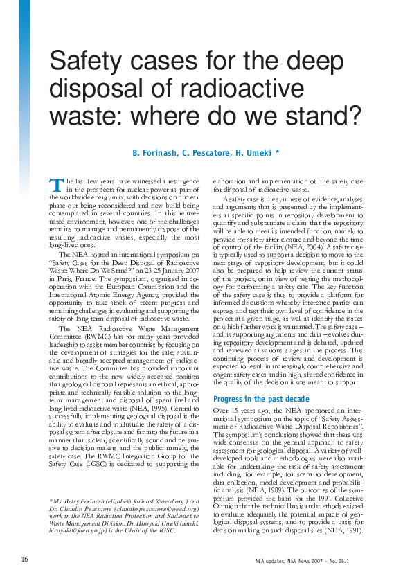 (PDF) “Safety Cases for the Deep Disposal of Radioactive