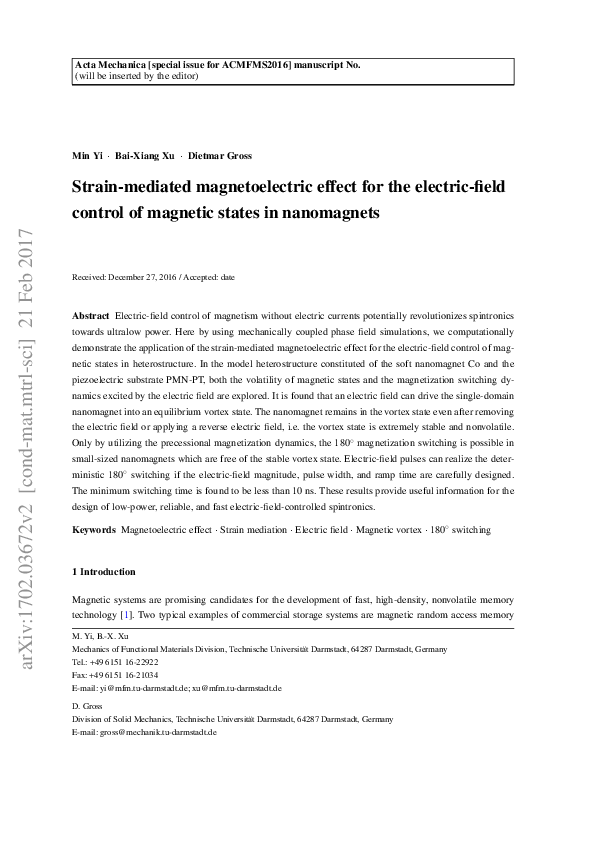 (PDF) Strain-mediated magnetoelectric effect for the electric-field ...