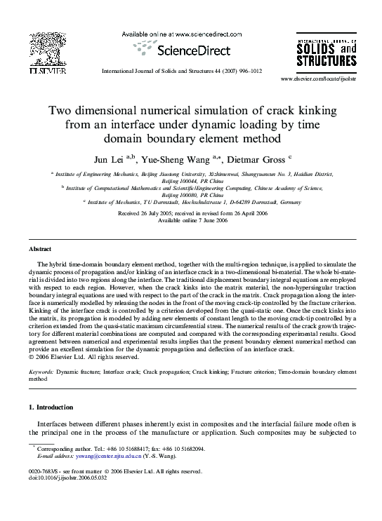 (PDF) Two dimensional numerical simulation of crack kinking from an interface under dynamic ...