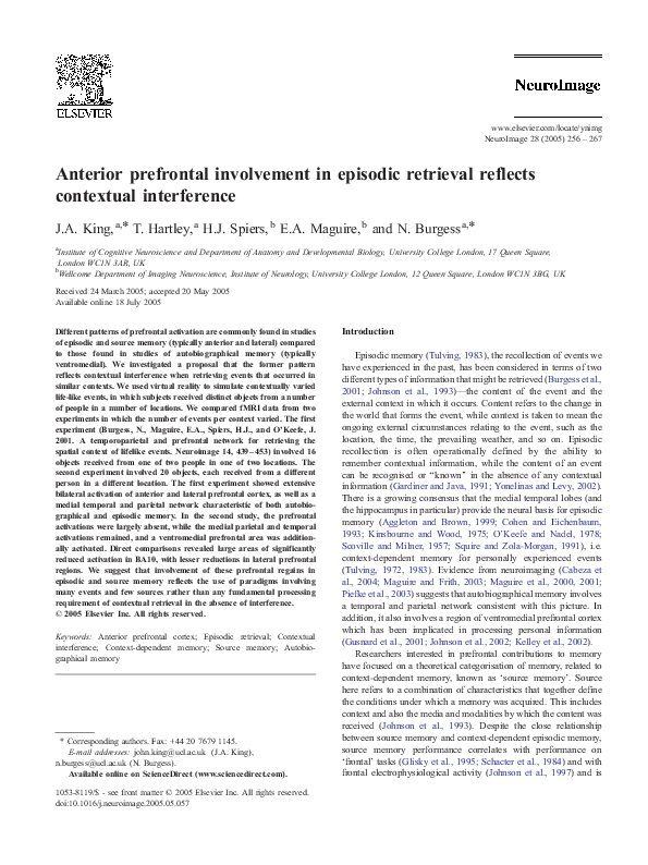 (PDF) Anterior prefrontal involvement in episodic retrieval reflects ...