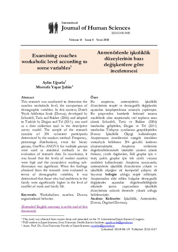 (PDF) Examining coaches workaholic level according to some variables ...