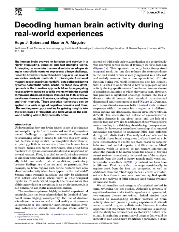 (PDF) Decoding human brain activity during real-world experiences