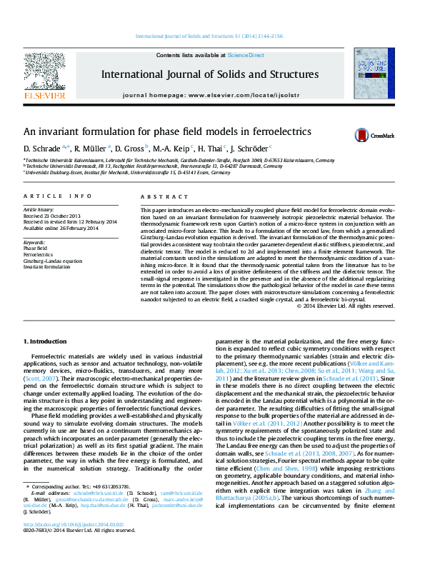 (PDF) An invariant formulation for phase field models in ferroelectrics