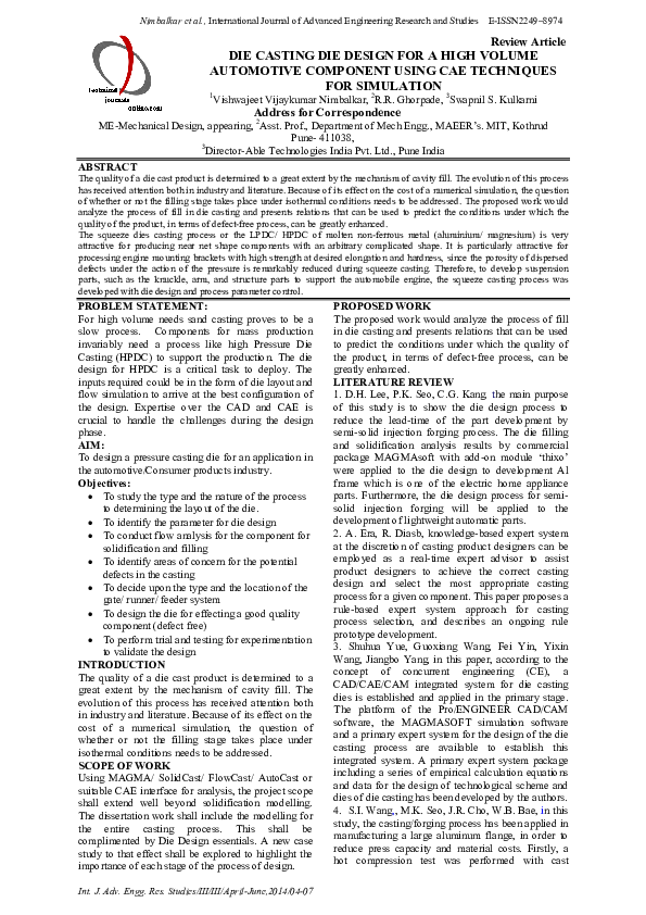 (PDF) Die Casting Die Design for a High Volume Automotive Component ...