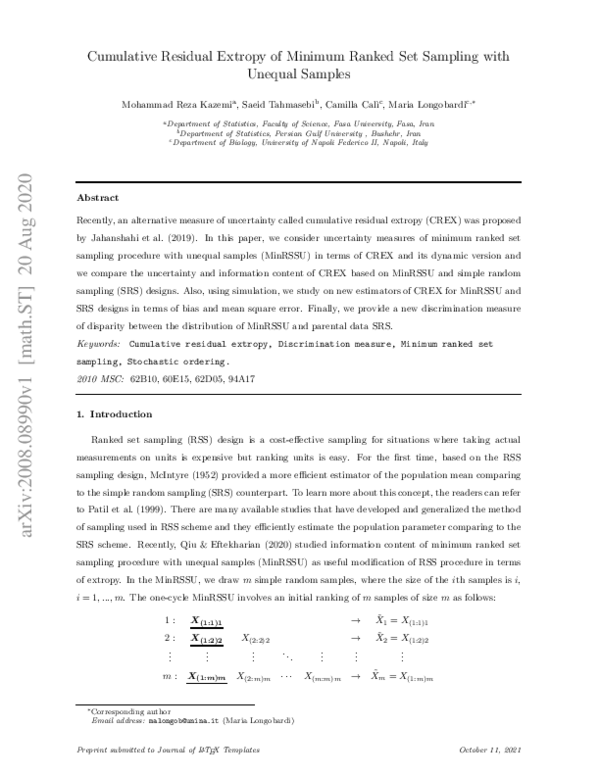 (PDF) WITHDRAWN: Cumulative residual extropy of minimum ranked set sampling with unequal samples